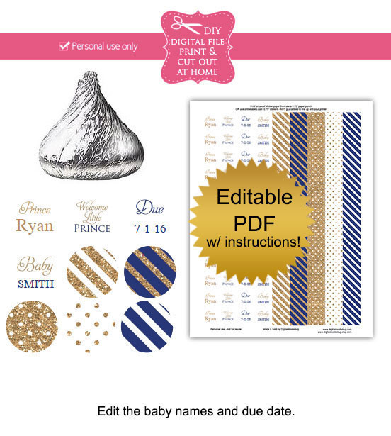 Little Prince printable boy baby shower candy stickers editable PDF