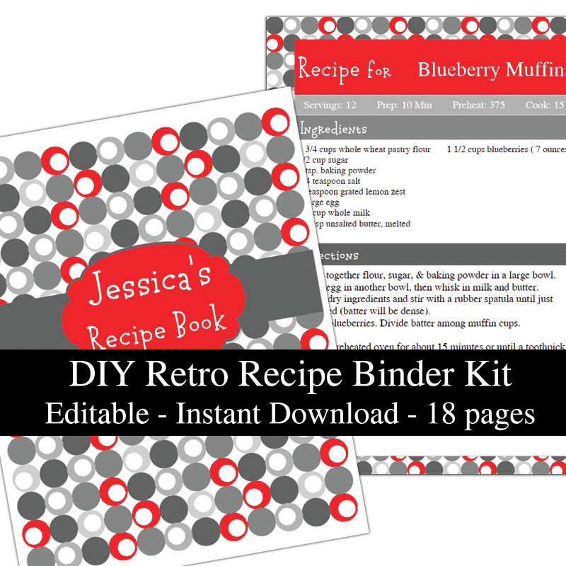 Retro Red Printable Recipe Book Template Editable PDF