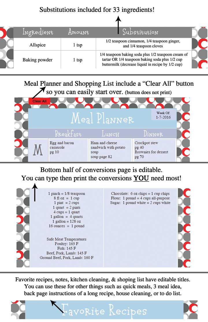 Retro Red Printable Recipe Book Template Editable PDF