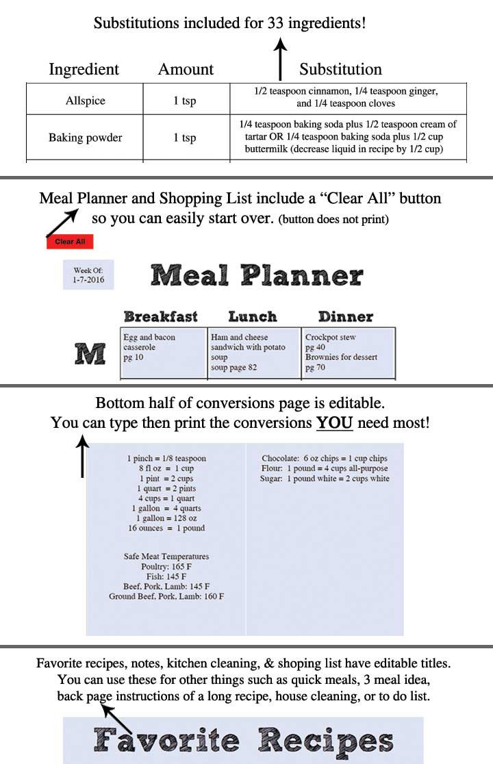 White Chalkboard 32 page editable recipe binder template printable PDF