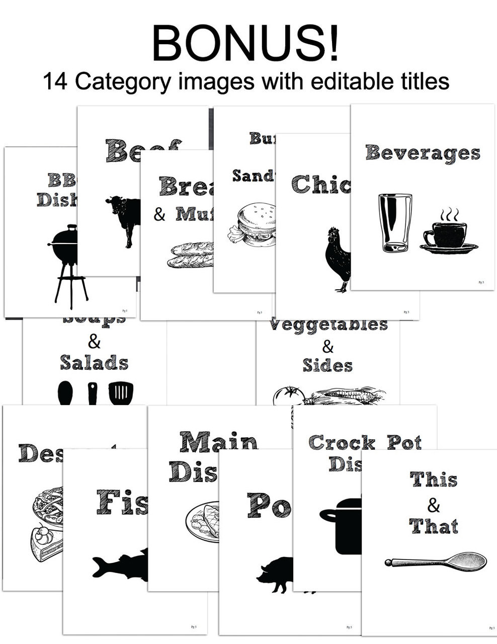 White Chalkboard 32 page editable recipe binder template printable PDF