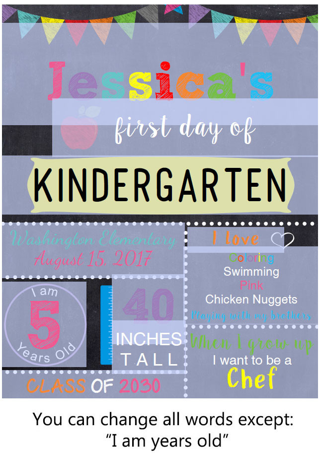 Yelllow first day of school sign editable printable chalkboard poster 16x20