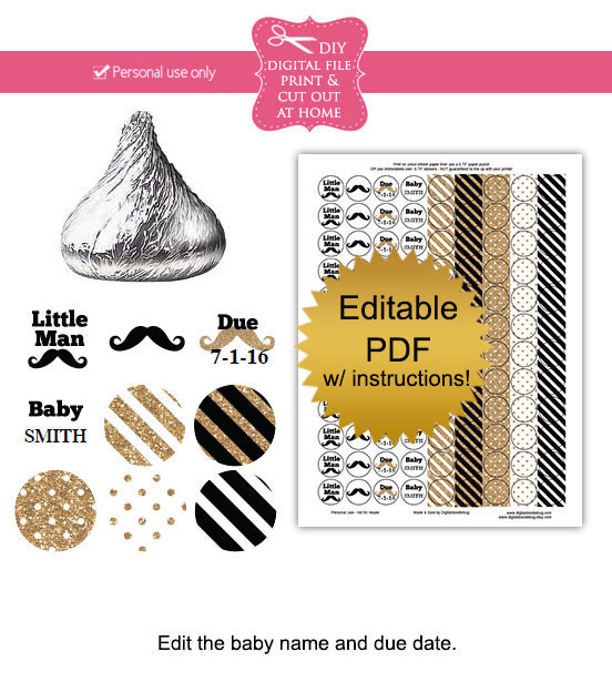 Little Man printable boy baby shower candy stickers editable PDF