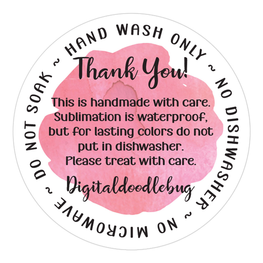 Handmade sublimation tumbler care instruction 1.9 Inch stickers 20 labels