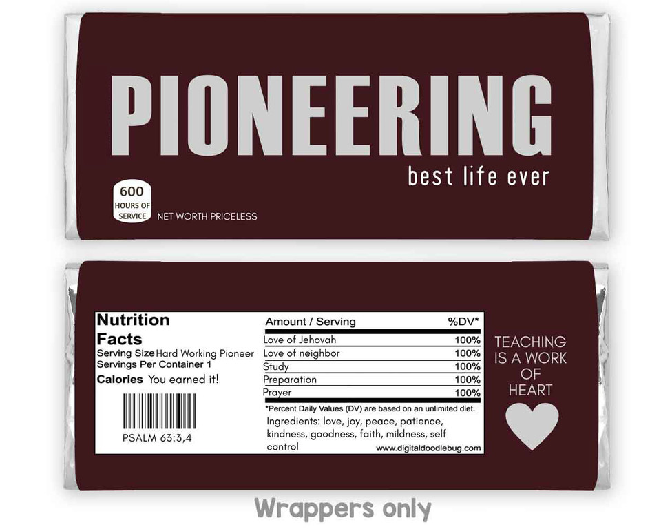 Printable chocolate bar wrappers JW gift Pioneer appreciation