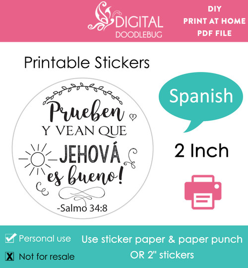 Spanish 2 inch printable stickers JW gift taste & see