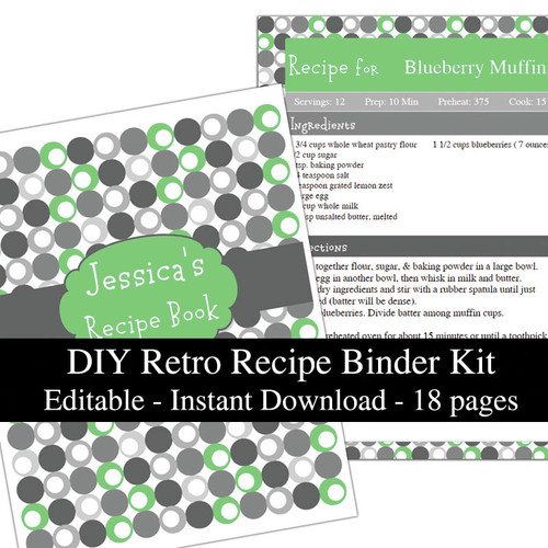 Retro Green Printable Recipe Book Template Editable PDF