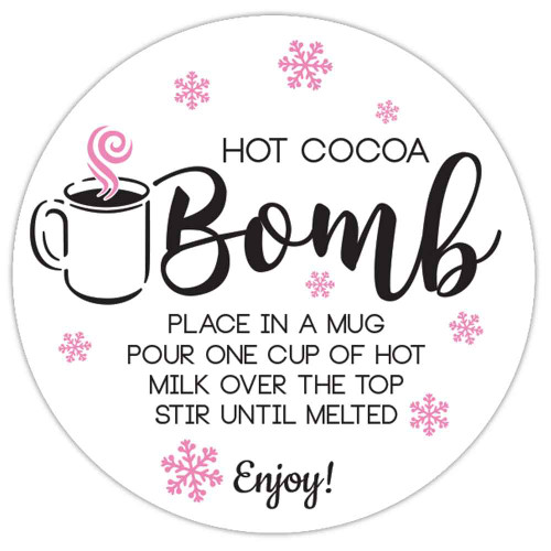 Hot cocoa bomb instruction stickers 1.9" snowflake labels