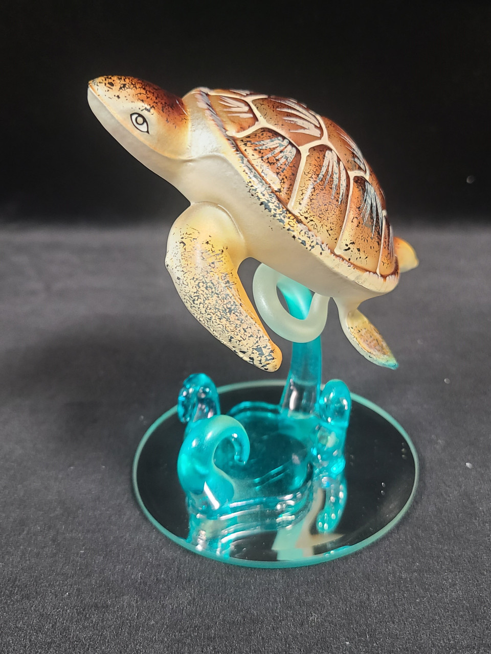 Glass Sea Turtle on mirrored base - Ponce Inlet Lighthouse Locker