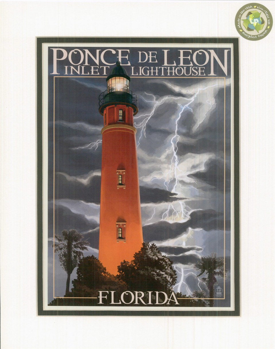 Ponce Inlet Lighthouse Print with Lightning - Ponce Inlet Lighthouse Locker