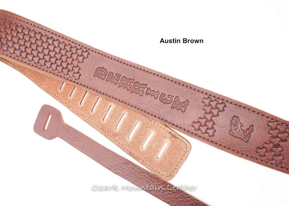 Custom leather guitar strap, hand tooled, handmade in USA - Ozark ...