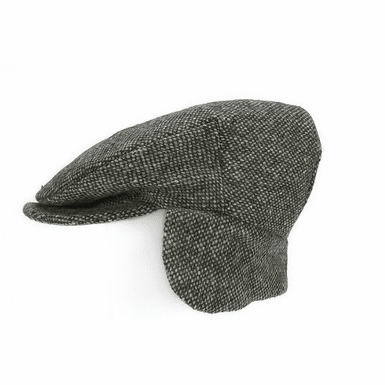 Mens Irish Wool Cap With Ear Flaps In Grey Salt And Pepper Tweed