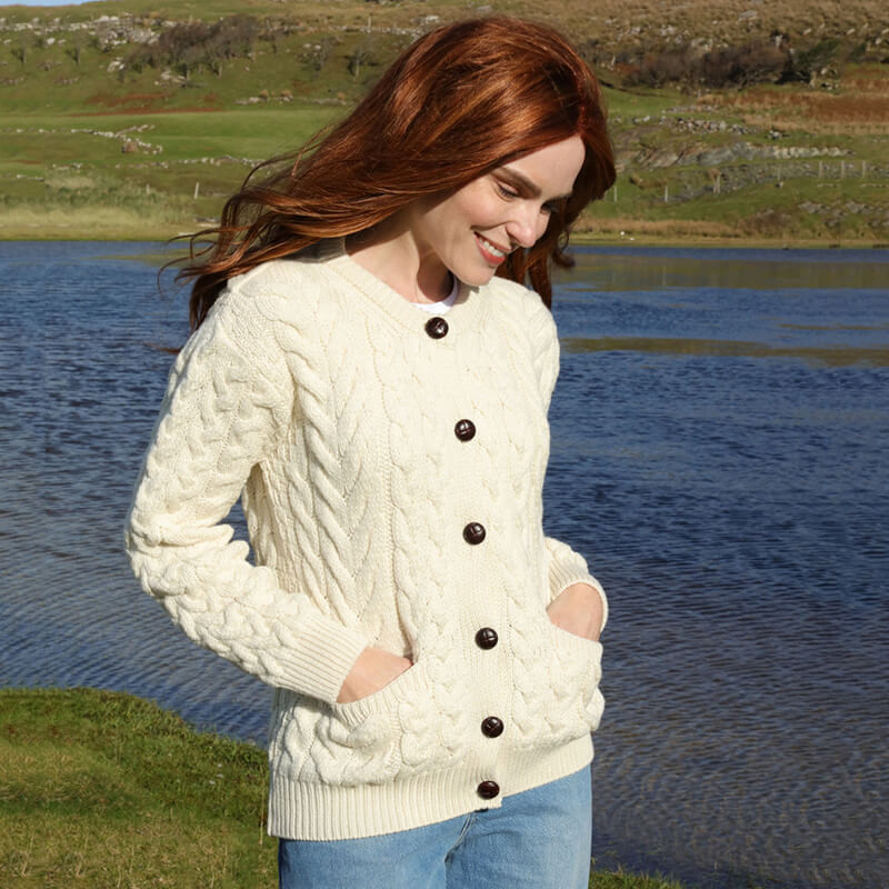 Supersoft Aran Wool Lumber Jacket Cardigan Sweater | ExclusivelyIrish.com