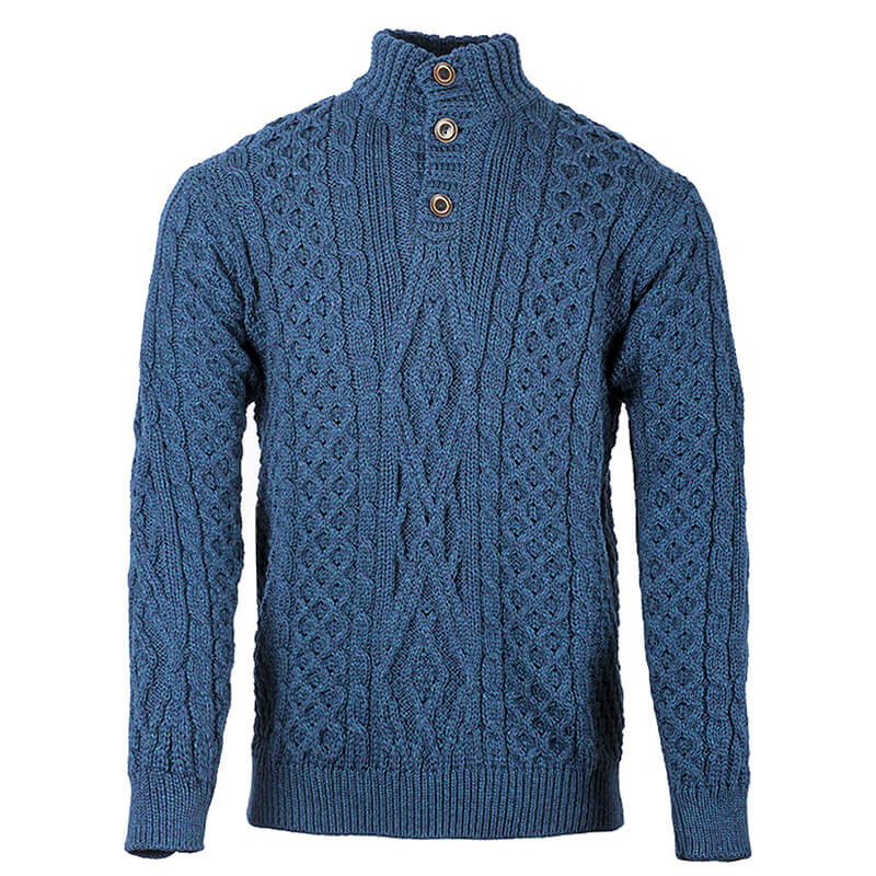 Irish Diamond Pattern Wool Troyer Sweater | ExclusivelyIrish.com