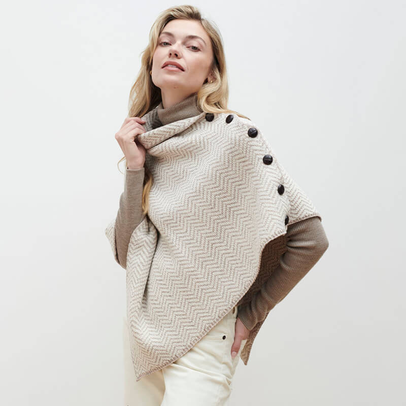 Herringbone Merino Wool Irish Poncho | ExclusivelyIrish.com