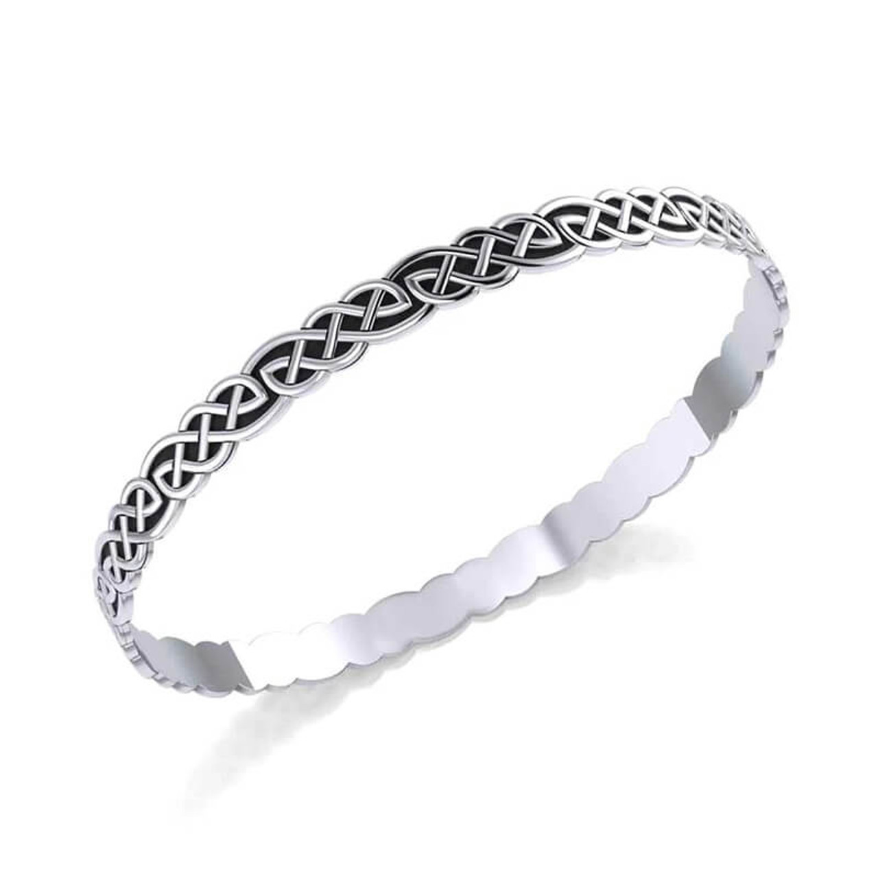 Silver Celtic Bangle with Intertwined Knot Motifs | Made in Scotland