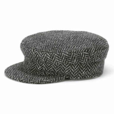 Men's Irish Skipper Tweed Cap in Grey Herringbone Pattern ...