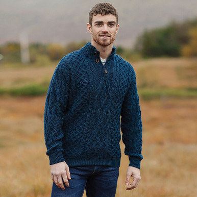 Irish Diamond Pattern Wool Troyer Sweater | ExclusivelyIrish.com