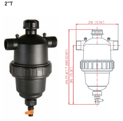 2" T Threaded Filter with 100 Micron Stainless Steel Screen & Ball ...