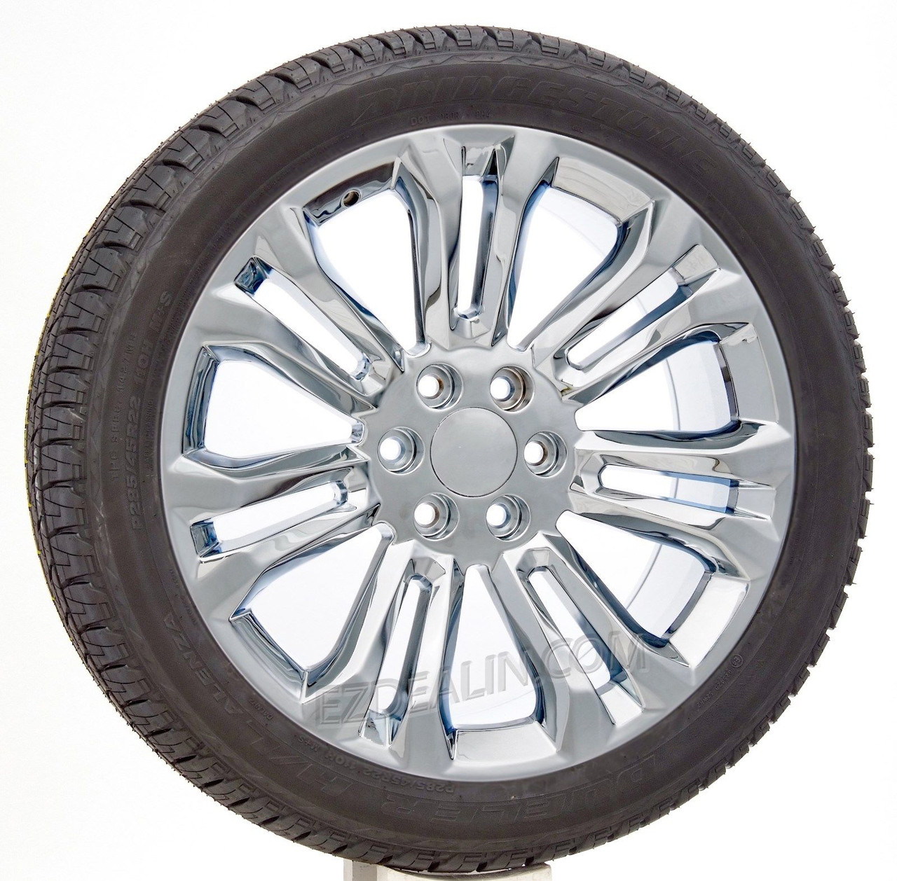 Chevy New Style Split Spoke Chrome 22 Wheels With Bridgestone Dueler