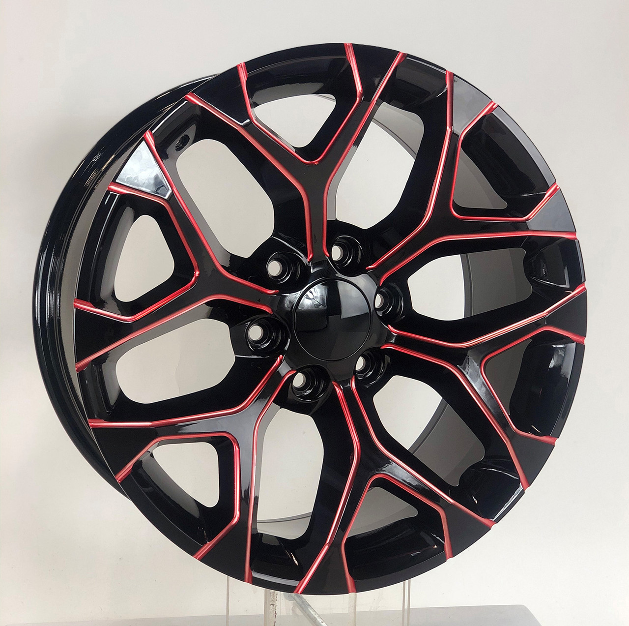 Chevy 22 Inch Gloss Black Red Milled Edge Snowflake Rims For Silverado