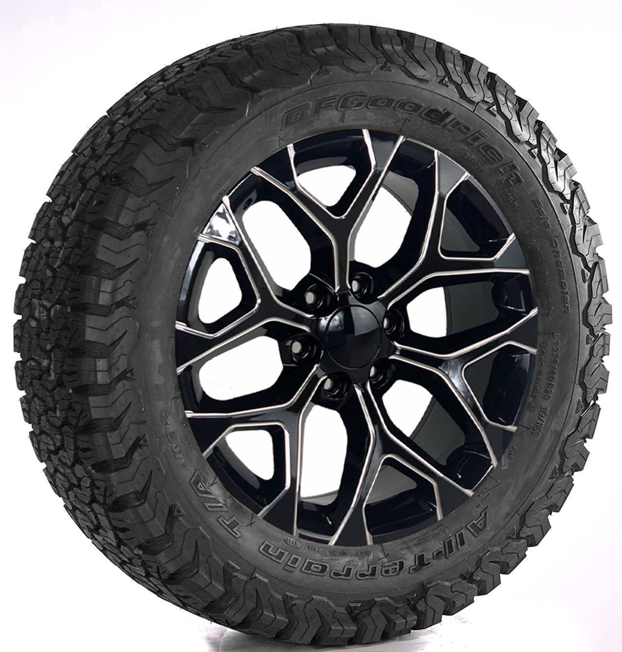 Chevy Style Snowflake Gloss Black Milled Edge 20 Wheels With Bfg Ko2 A