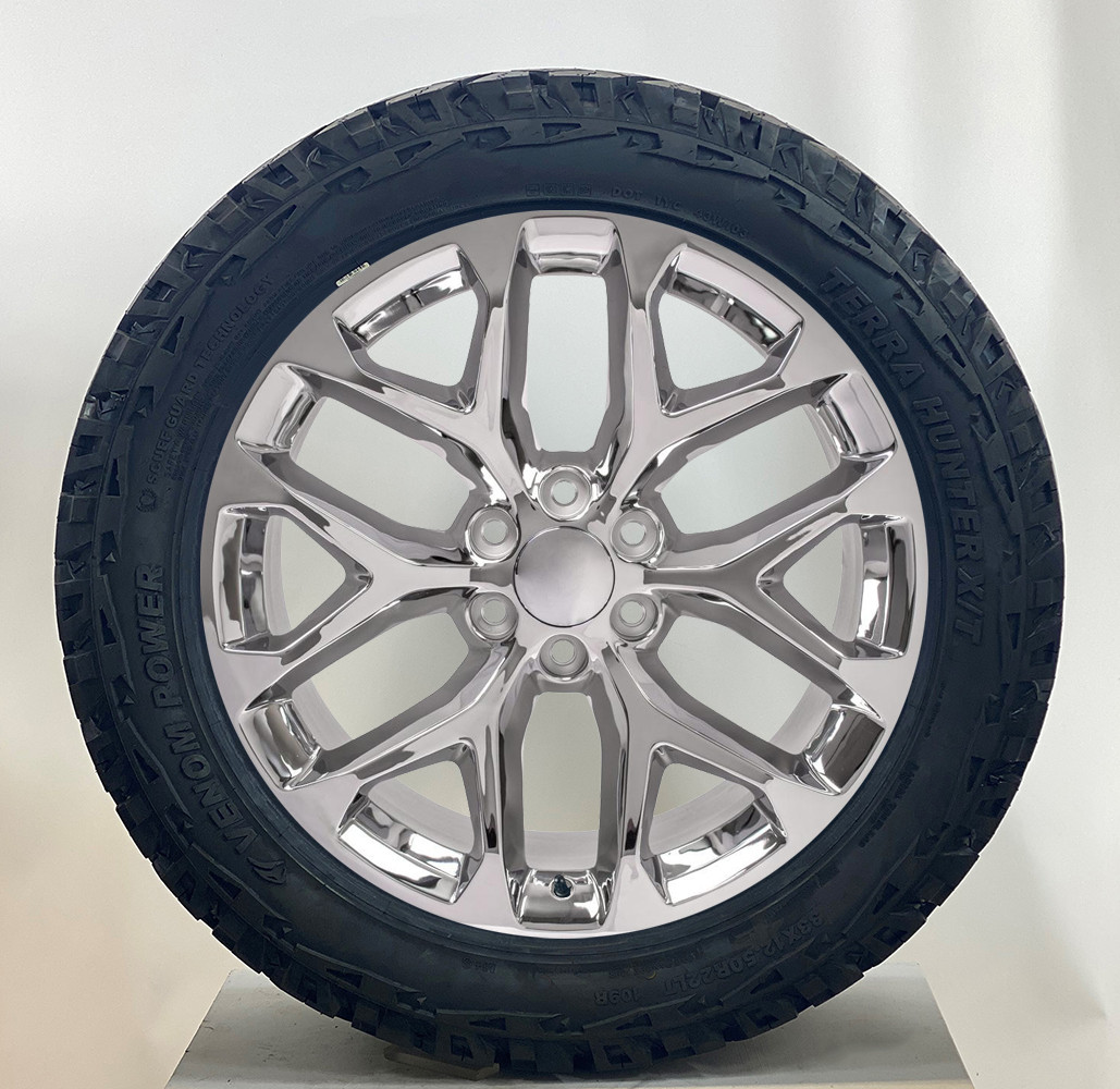 Chrome Snowflake 22" Wheels With 33x12.50R22 Tires