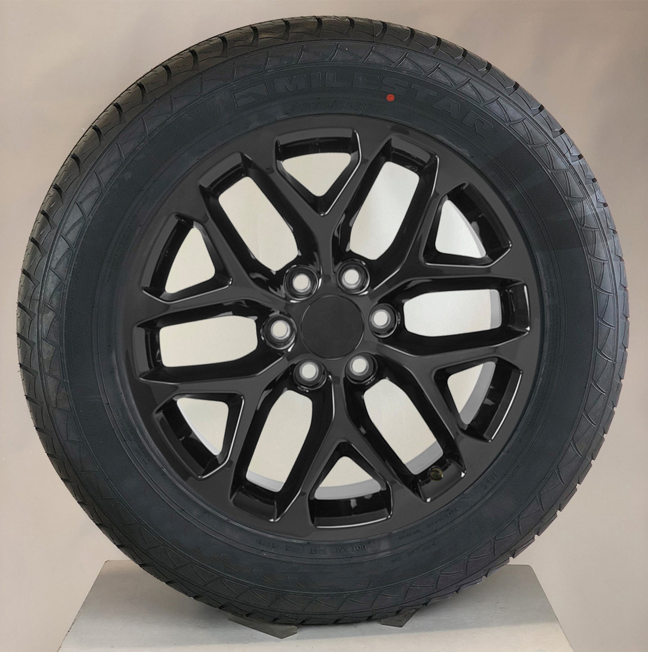 Chevy Style Snowflake Gloss Black 20 Wheels With Highway Tread Tires