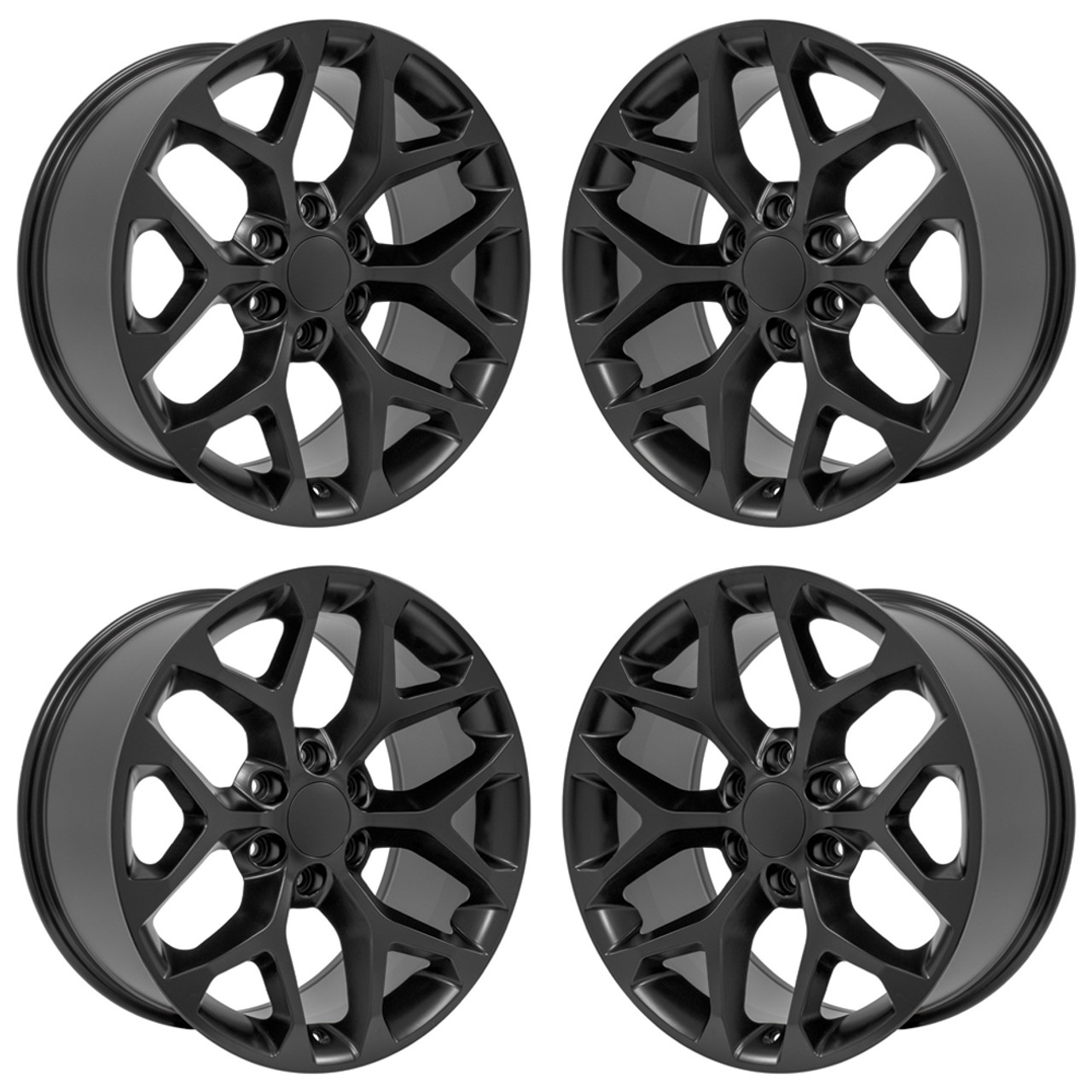 Chevy Style Snowflake Satin Black 20 Wheels With Highway Tread Tires