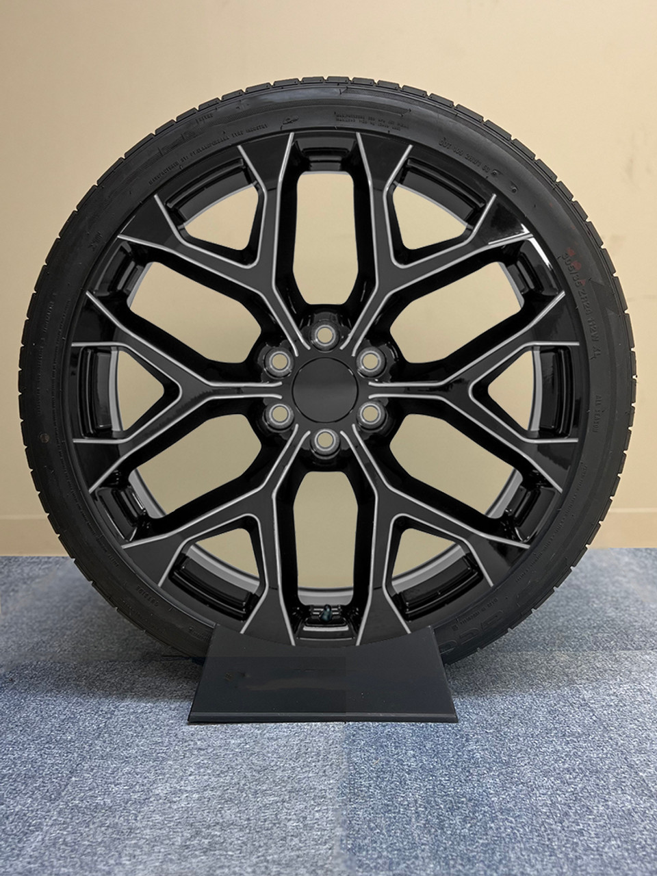 24 Gloss Black Milled Edge Snowflake Wheels With 30535r24 Tires