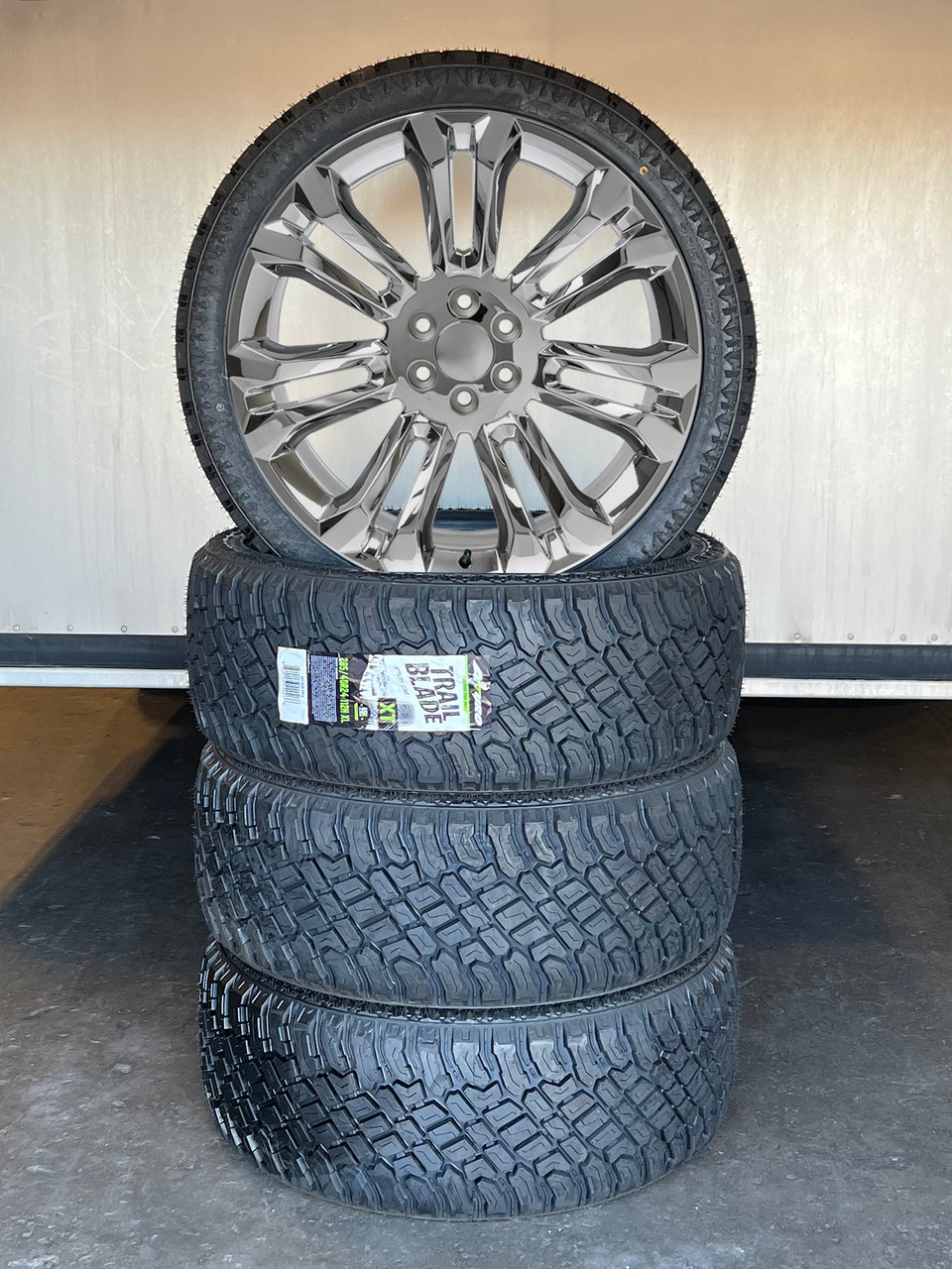24 Chrome Seven Split Spoke Wheels With 28540r24 Xt Tires