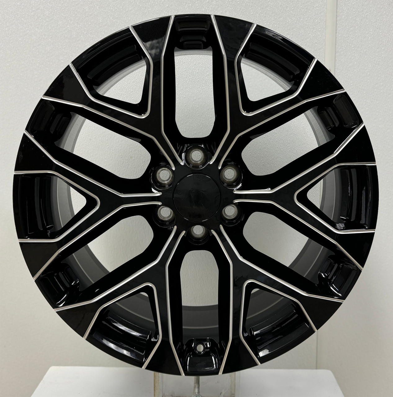 Gmc Style Snowflake Gloss Black Milled Edge 22 Wheels With Blackhawk R