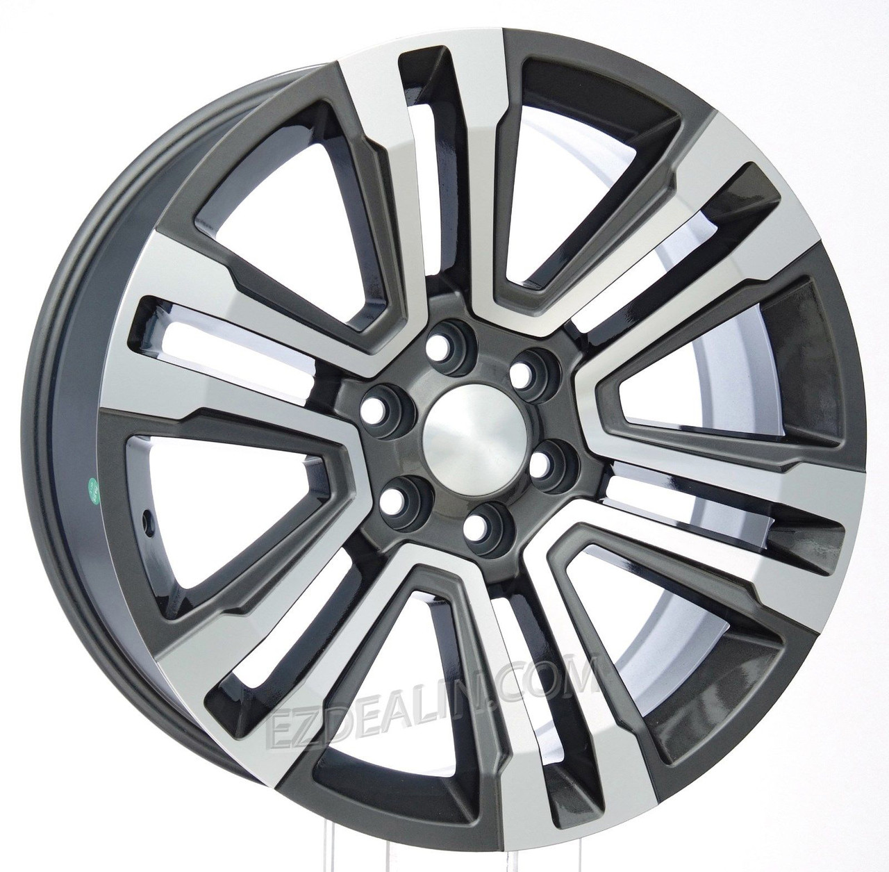 GMC Hyper Silver and Machine 22 Inch Denali Style Split Spoke Wheels