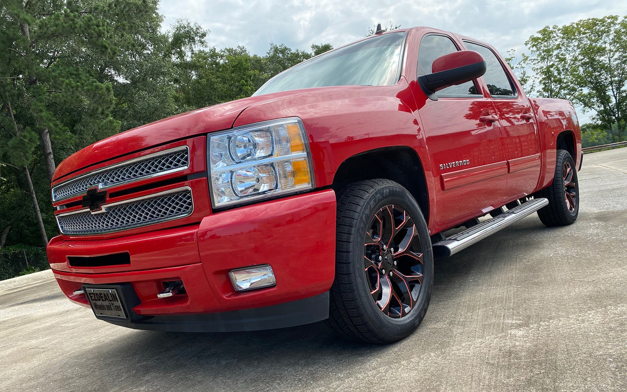 Chevy Gloss Black Red Milled Edge Snowflake 20 Inch Wheels