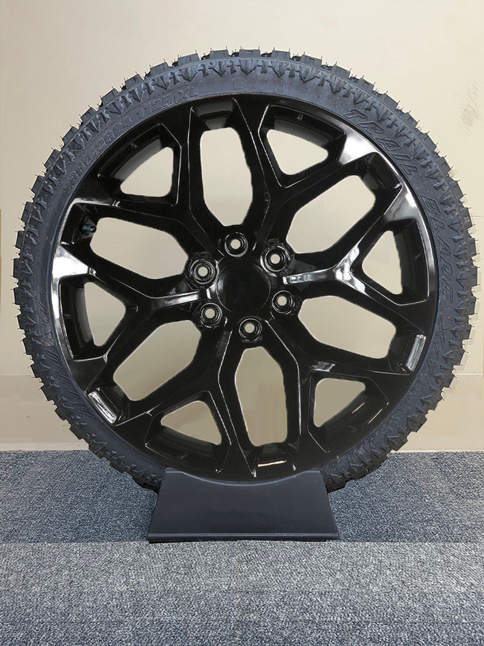 24 Gloss Black Snowflake Wheels With 28540r24 All Terrain Tires