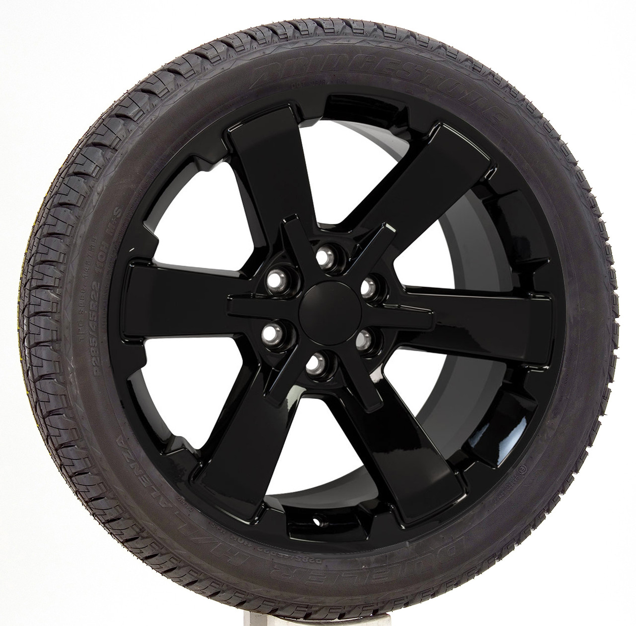 Chevy Rally Style Six Spoke Gloss Black 22 Wheels With Bridgestone