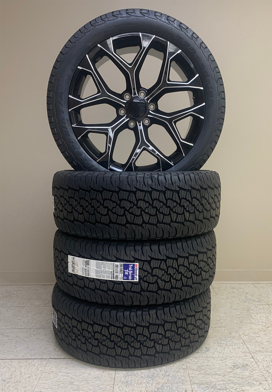 Gmc Style Gloss Black Milled Edge Snowflake 22 Wheels With Bfg Trail