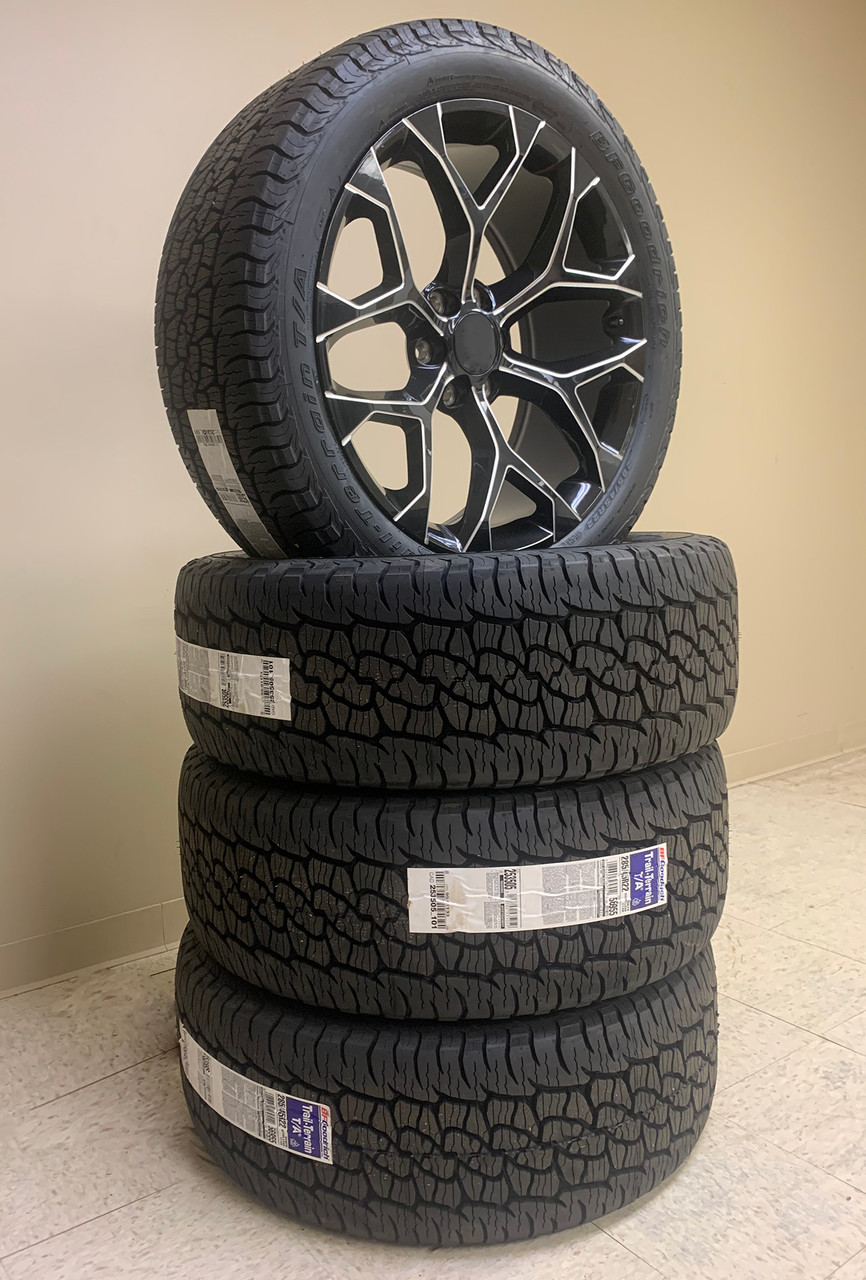 Gmc Style Gloss Black Milled Edge Snowflake 22 Wheels With Bfg Trail