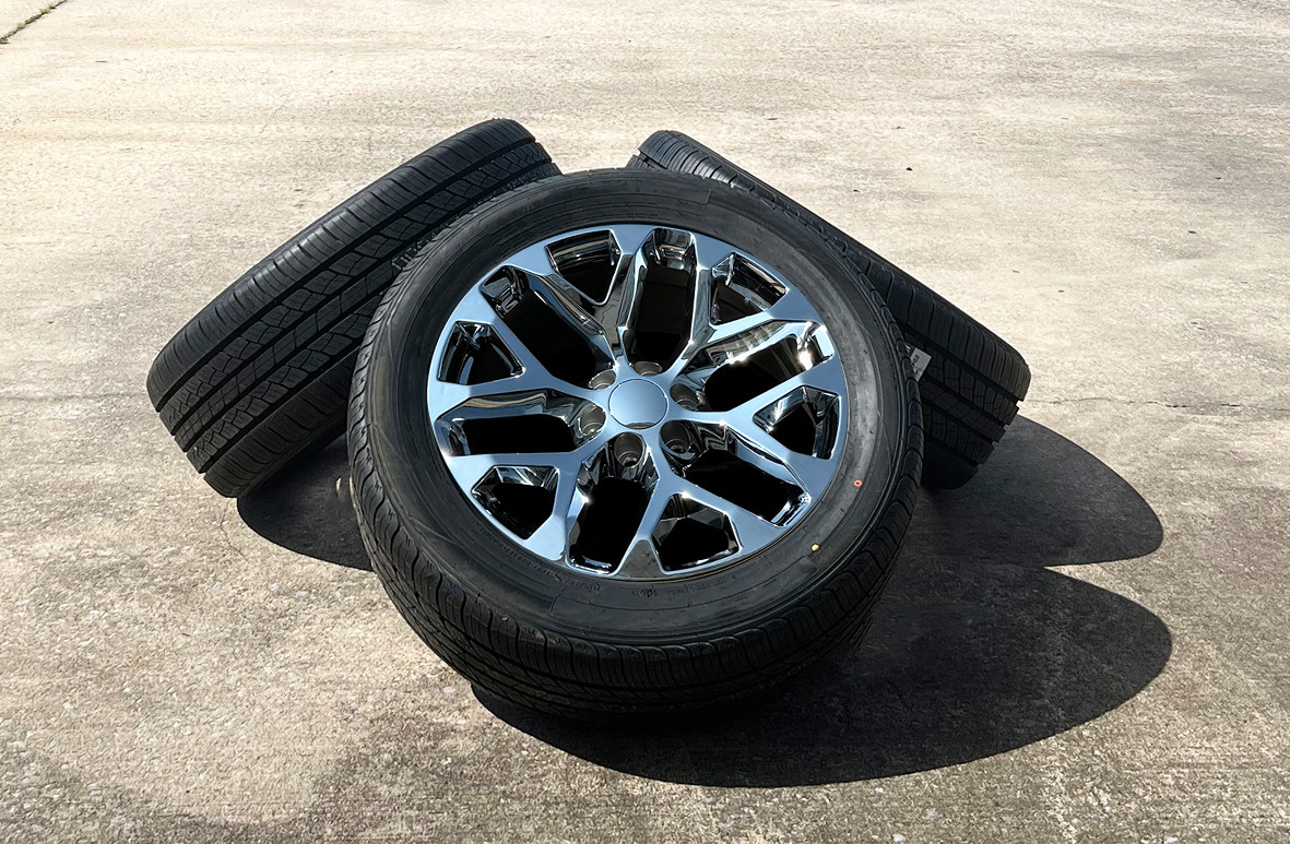 Chevy Style Snowflake Chrome 20" Wheels with Highway Tires