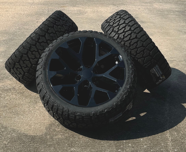 Gmc Style Snowflake Gloss Black 22 Wheels With Blackhawk Rt Tires