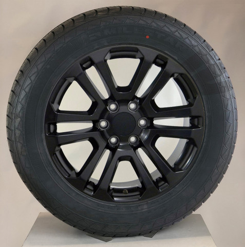Chevy Satin Black Split Spoke 20" Wheels With Highway Tread Tires