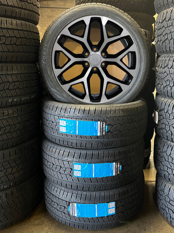 Black and Machine Snowflake 22" Wheels With 285/45R22 All Season Tires