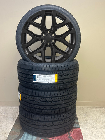24" Satin Black Snowflake Wheels With 295/35R24 All Season Tires
