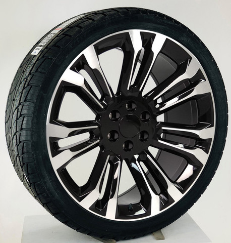 24" Black and Machine Seven Split Spoke Wheels With 295-35R24 Tires