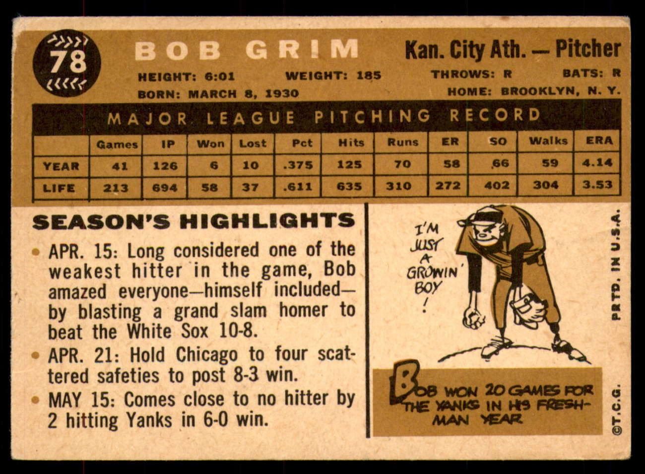 1960 Topps #78 Bob Grim Very Good ID: 195796 - Scottsdale Cards 2021