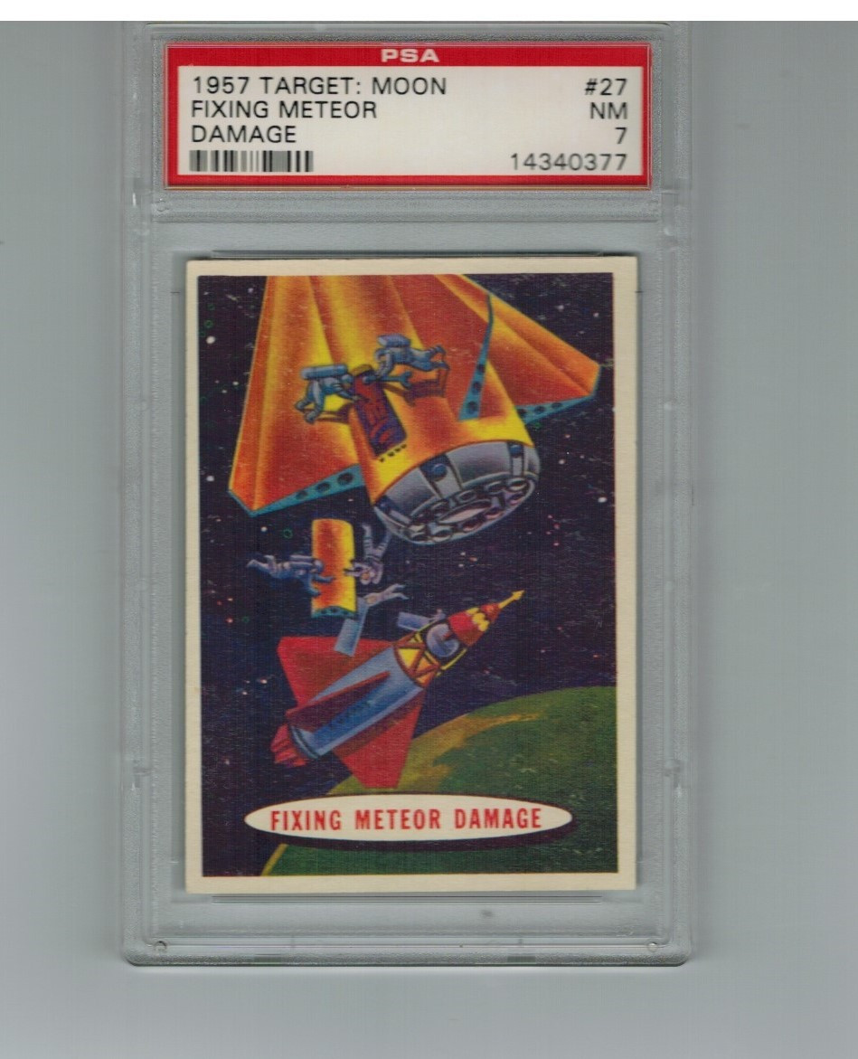 1957 Space Cards Target Moon Back #27 Fixing Meteor Damage PSA 7 NM ...