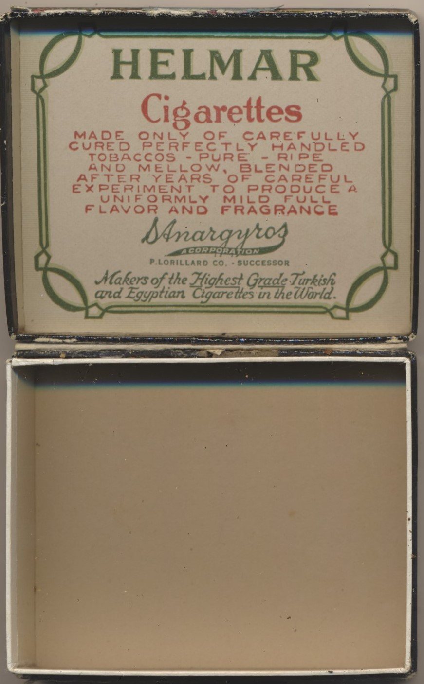 1910 HELMAR TURKISH CIGARETTES "" Smaller Box 2/3/4 by 2 1/$ Inches