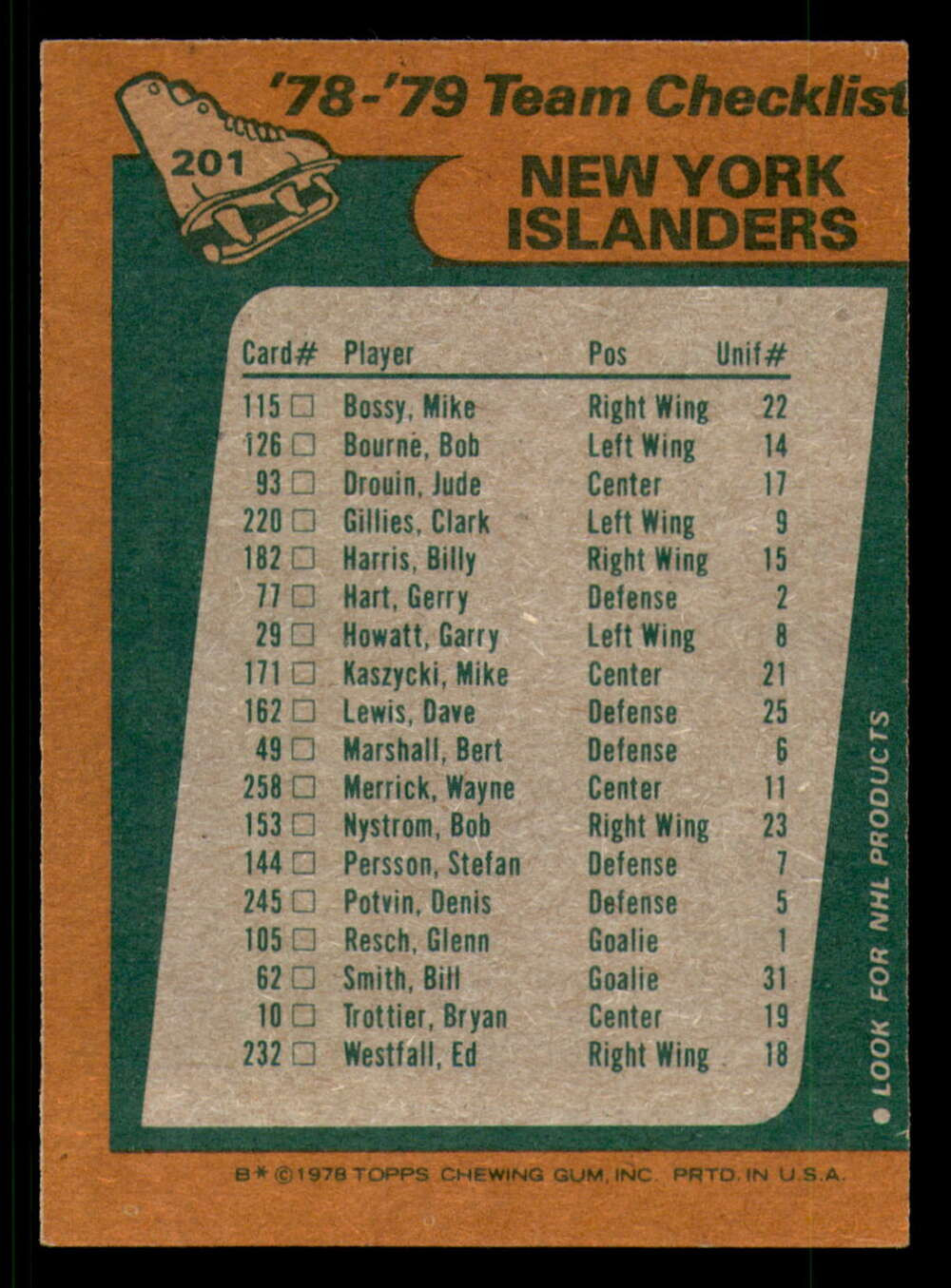 1978-79 Topps #201 Islanders Team Ex-Mint - Scottsdale Cards 2021
