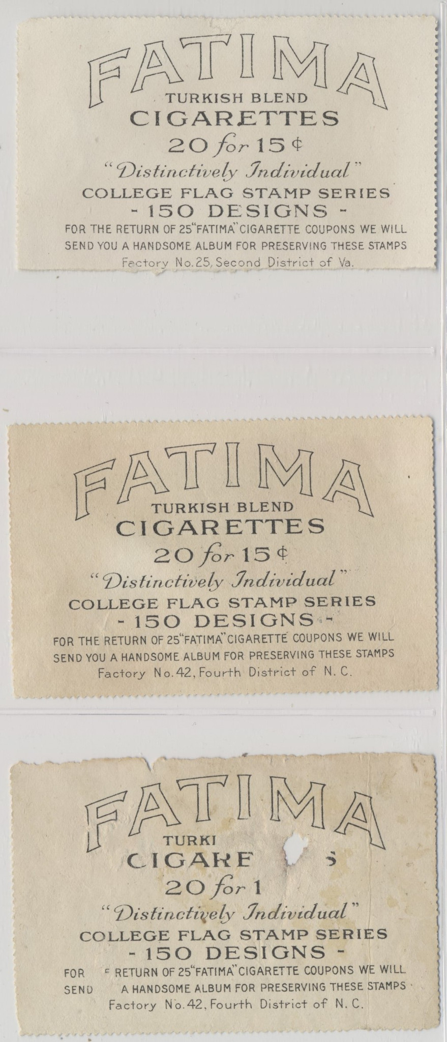 c1920 Weber Baking Fatima Cigarettes College Flag Stamp Series Lot 3 ...