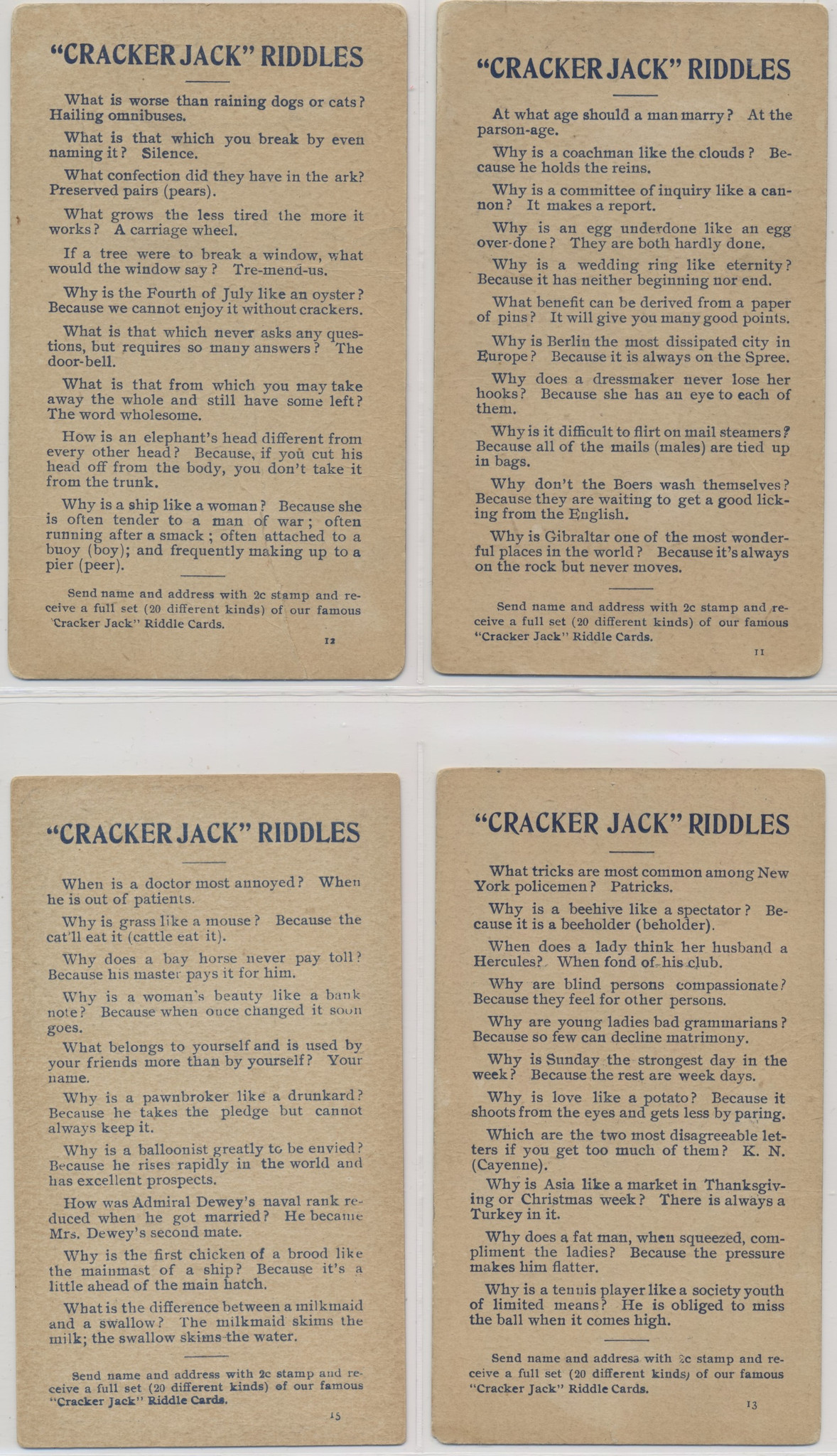 c-1915 E148 Rueckheim Bros & Cracker Jacks Riddles 11/20 #*sku36051